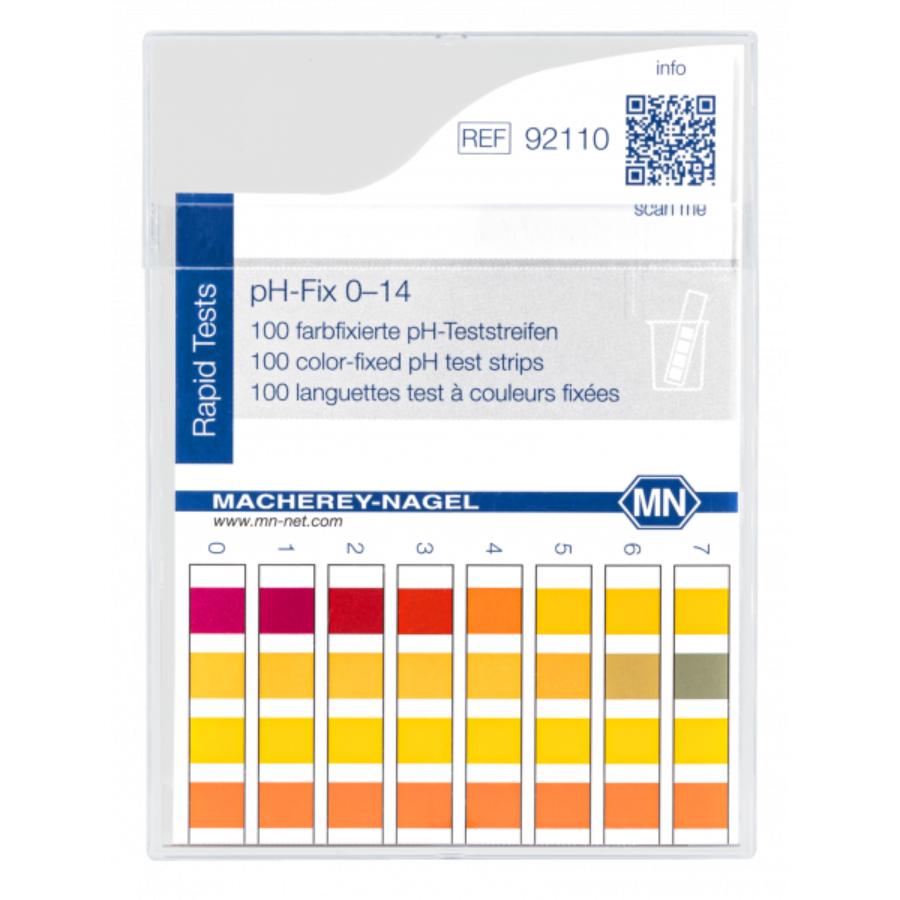 pH test strips, pH‑Fix 0–14, fixed indicator